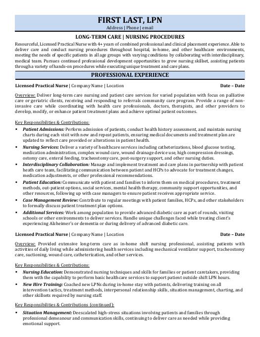 Licensed Practical Nurse, Long-Term Care Resume Template | Premium ...